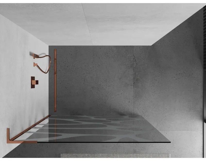 Mexen Kioto L, sprchová zástěna Walk-In 110 x 200 cm, 8mm čiré sklo bílý vzor, růžové zlato profil, 800-110-103-60-97