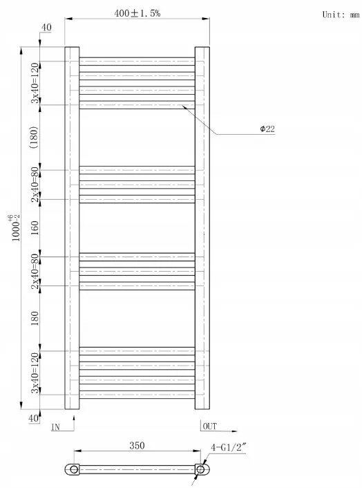 Gamma Erga Basic, topné těleso 1000x400 mm, 328 W, bílá, ERG-LAV-BASIC-10040-WH