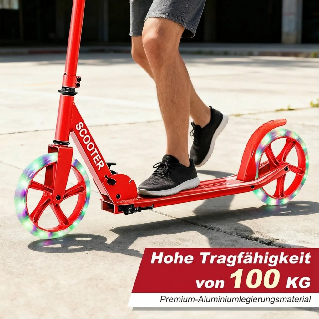Costway Skládací koloběžka s nosností 100 kg a 2 LED kolečka Výškově