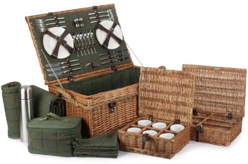 Willow Direct Piknikový koš GREEN WINDSOR proutěný pro 6 osob s dekou