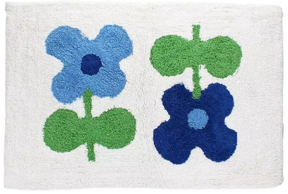 Bílá/modrá koupelnová předložka 50x80 cm Blue Flowers – Rex London