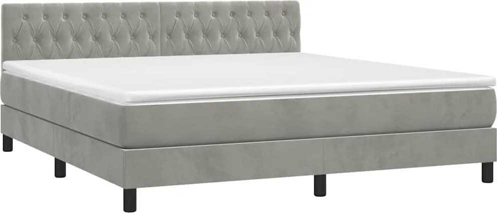 Box spring postel s matrací a LED světle šedá 180x200 cm samet 3134597