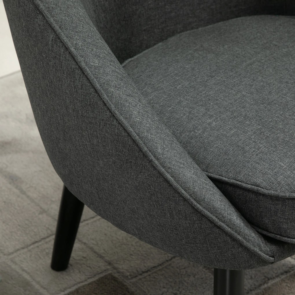 HOMCOM lounge křeslo koktejlové čalouněné křeslo kancelářské křeslo křeslo do obývacího pokoje křeslo do jídelny moderní s lněným vzhledem dřevo šedé…