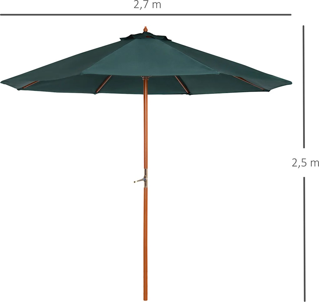 Outsunny dřevěný slunečník Dřevěný slunečník Zahradní slunečník Balkonový slunečník 2,5 m Tmavě zelená | Aosom