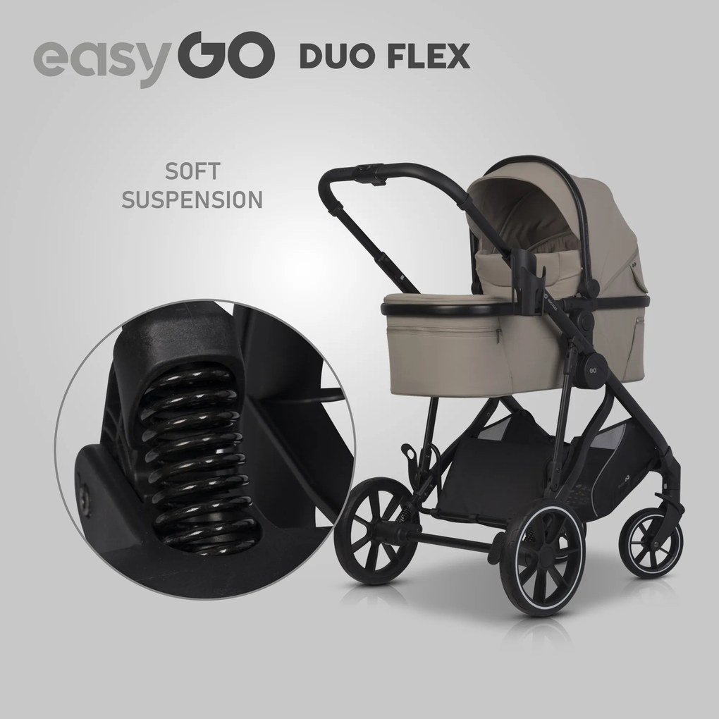 Sourozenecký kočárek EasyGo Duoflex Savana Beige, 2 sportovní části, 2 hluboké vaničky