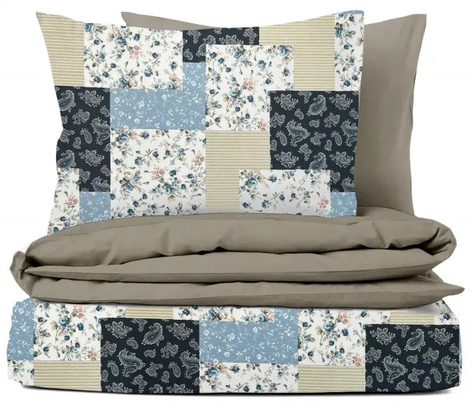 Ervi flanelové povlečení oboustranné - Patchwork modrý/šedé