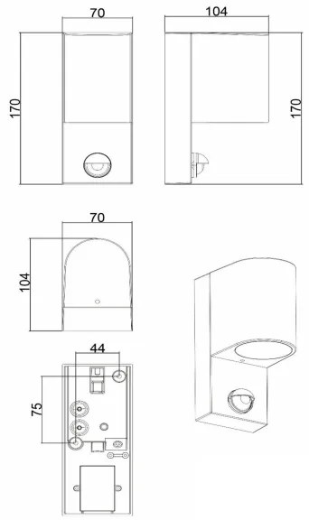 Lucide 69803/01/30 -Venkovní svítidlo se senzorem ZARO 1xGU10/7W/230V IP65 černá