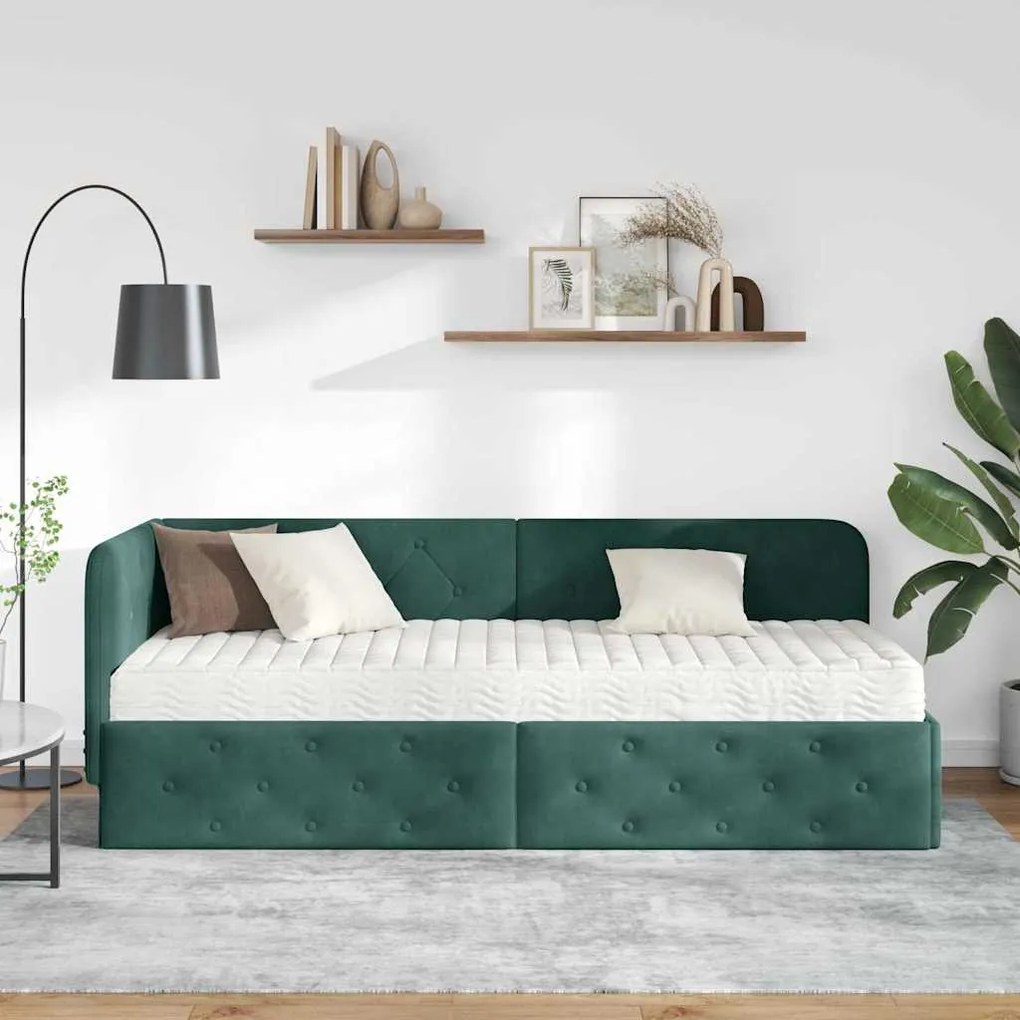 Rohový rám postele Tmavě zelená 80 x 200 cm samet 3394064