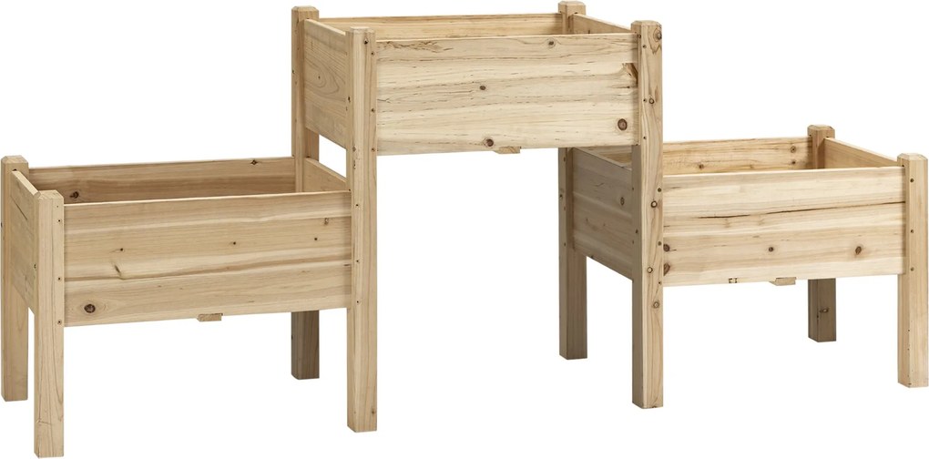 Vyvýšený záhon Outsunny se třemi dvoupatrovými kontejnery 184L x 45Š x 80V cm z předběžně ošetřeného jedlového dřeva pro zavlažování