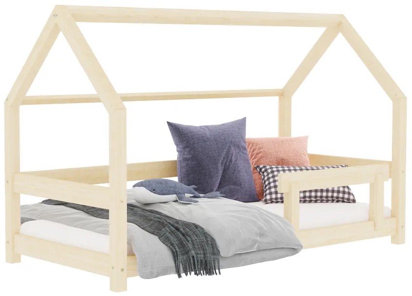 Benlemi Dětská postel domeček TERY se zábranou Zvolte barvu: Béžová, Zvolte rozměr: 80x180 cm, Zvolte zábranu: S jednou zábranou