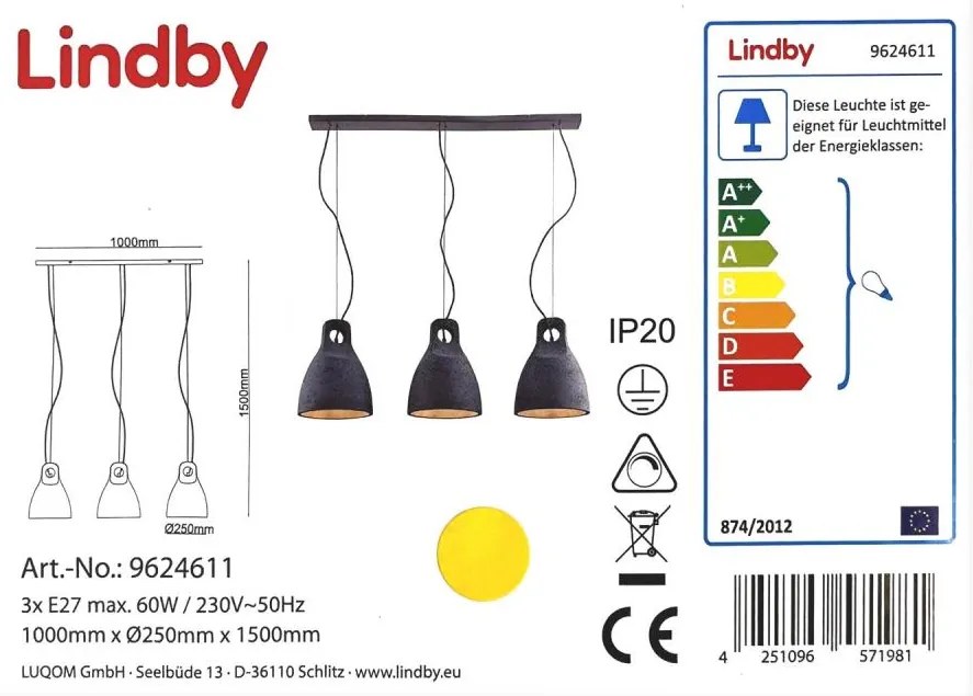 Lindby - Lustr na lanku IBU 3xE27/60W/230V