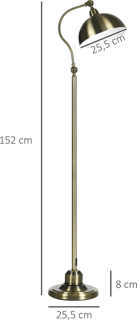 HOMCOM Stojací lampa retro oblouková lampa s nastavitelným stínidlem E27 mosazný vzhled pro obývací pokoj a ložnici