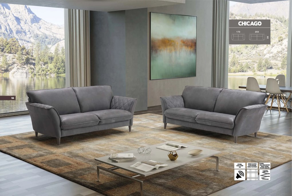 POLYFORMITALIA Luxusní sedací souprava CHICAGO Provedení: 2-místná MAXI, Vzorník kůží: Spessorato D732 grigio talpa