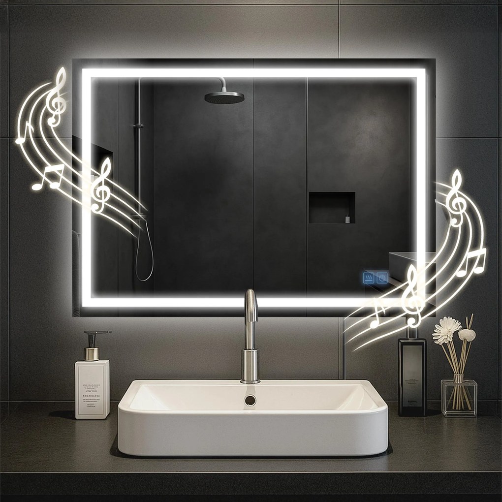 Koupelnové zrcadlo Jaffrey 50x70 s Bluetooth – čiré sklo