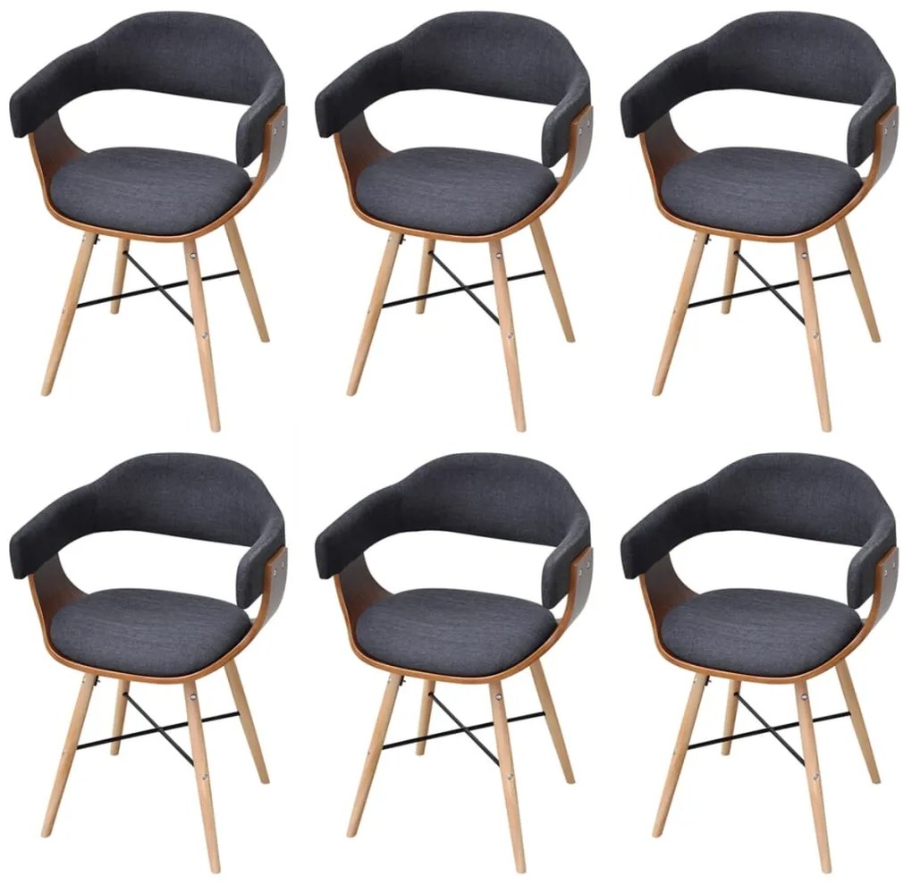 Jídelní židle 6 ks tmavě šedé ohýbané dřevo a textil - Default Title