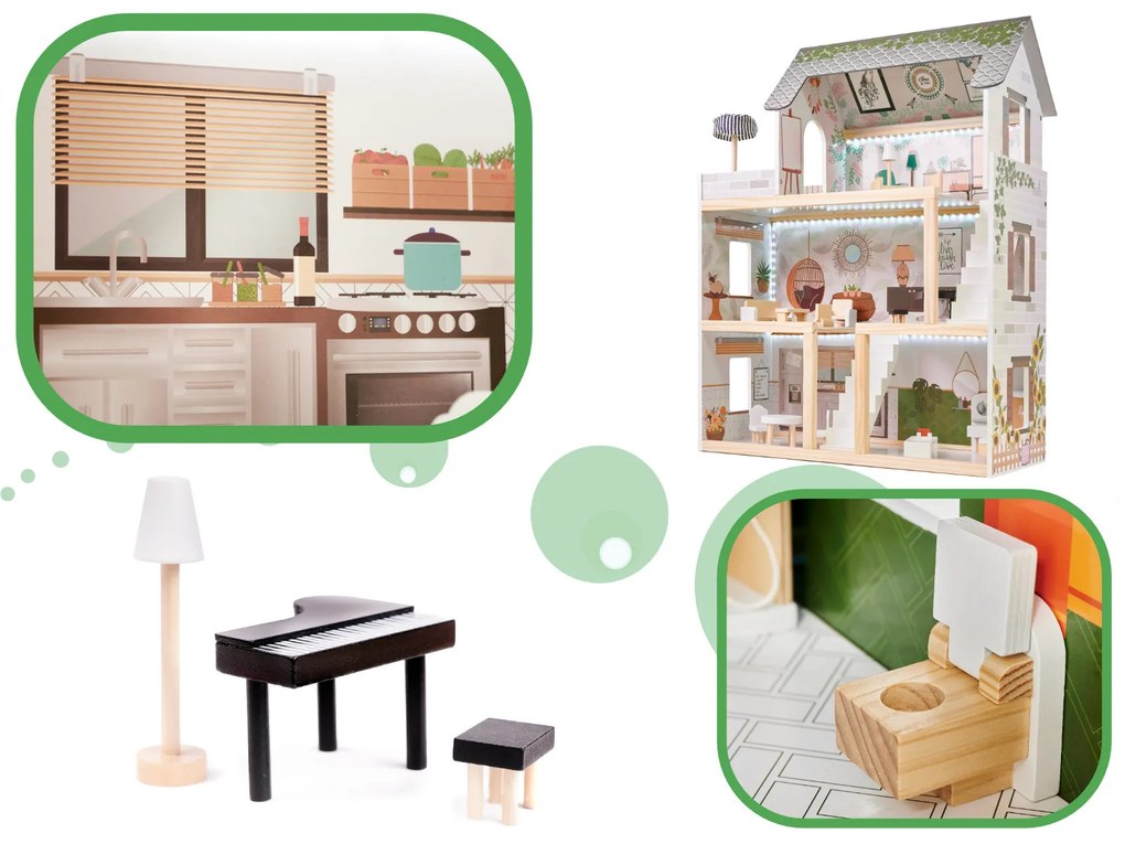 Creative Corner Dřevěný domeček pro panenky LULILO FLORO boho LED