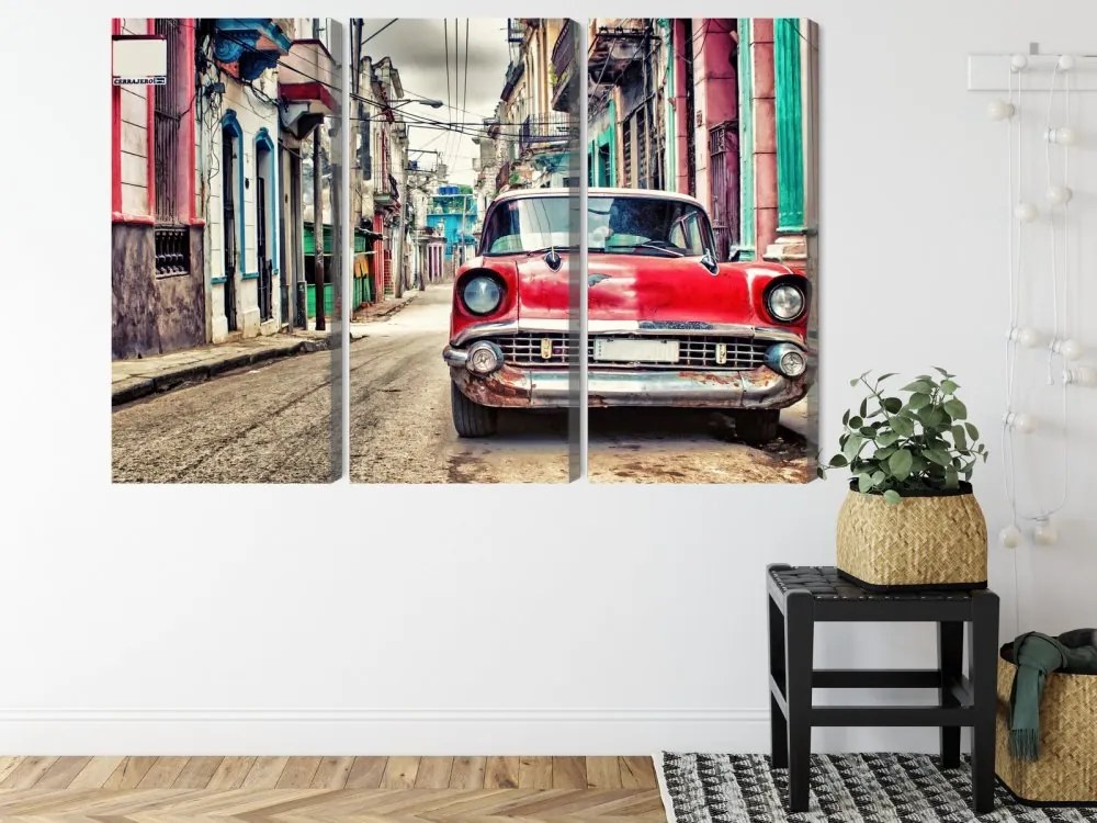 Vícedílný obraz Červené Auto Chevrolet V Retro Stylu Nedostatek Nedostatek Plátno Canvas 60x40