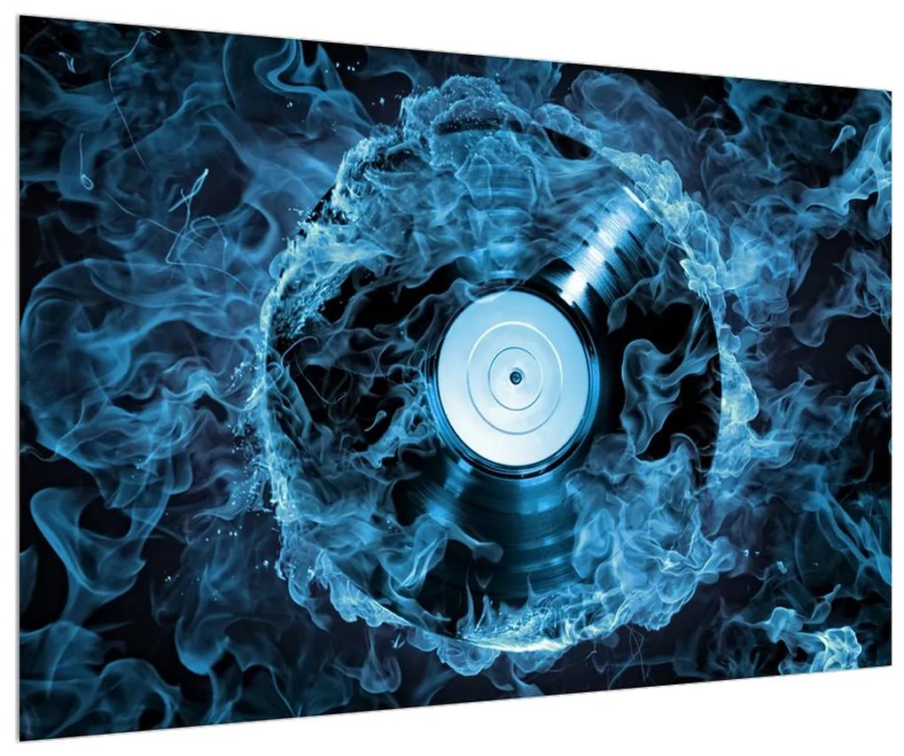 Obraz gramofonové desky v modrém ohni (90x60 cm)