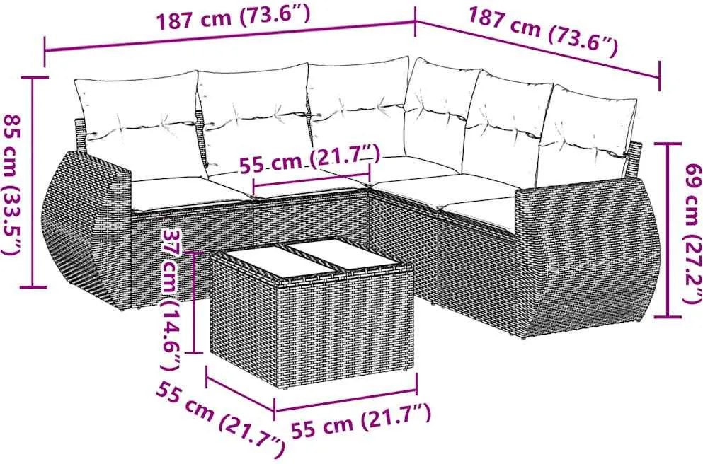 6dílná zahradní sedací souprava s poduškami černá polyratan 3253692