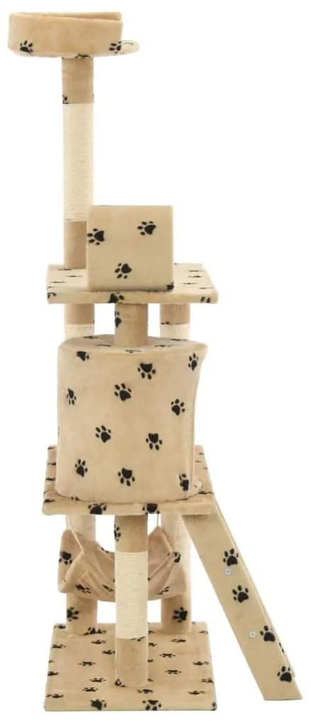 Škrabadlo pro kočky - sisalové sloupky - béžové s tlapkami | 140 cm