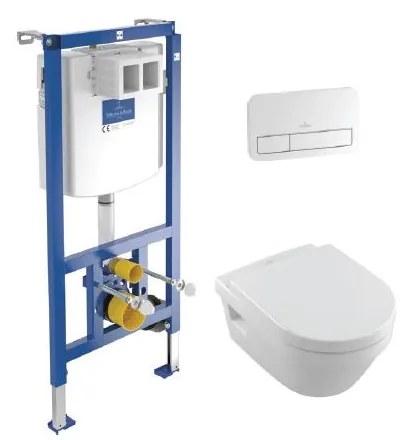 Villeroy & Boch Villeroy &amp; Boch : WC set - Instalační systém ViConnect, tlačítko bílé, závěsné WC, sedátko se SoftClose poklopem, bílá SET1