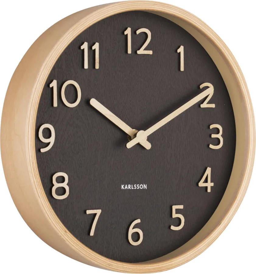 Nástěnné hodiny Pure s rámem ze dřeva 22 cm černé