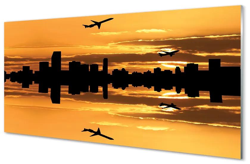Obraz na skle Sun City letadla 125x50 cm