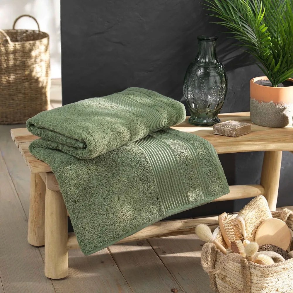 Khaki froté bavlněná osuška 90x150 cm Tendresse – douceur d'intérieur