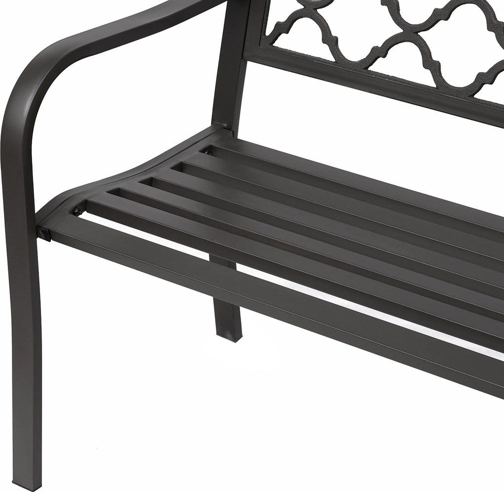3-místná zahradní lavička Outsunny v rustikálně elegantním stylu pro zahradu nebo terasu, 128D x 60Š x 89V cm, epoxidový kov, litina, hnědá