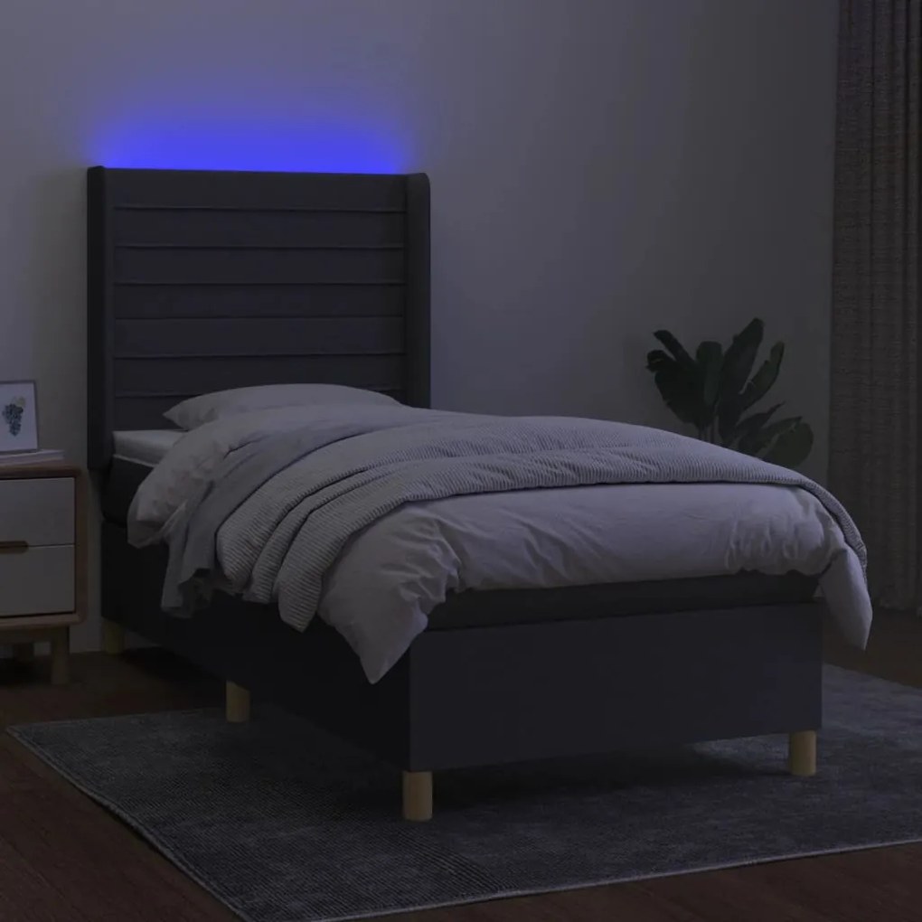 Box spring postel s matrací a LED tmavě šedá 90x190 cm textil 3138918