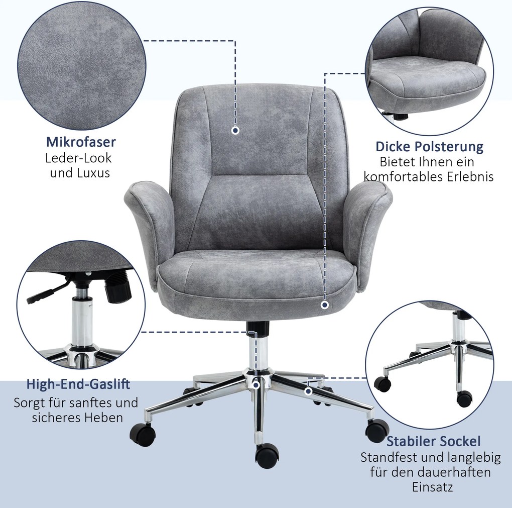 Kancelářská židle Vinsetto XXL ergonomická čalouněná židle výškově nastavitelná s funkcí houpání do nosnosti 120 kg Světle šedá | Aosom.de