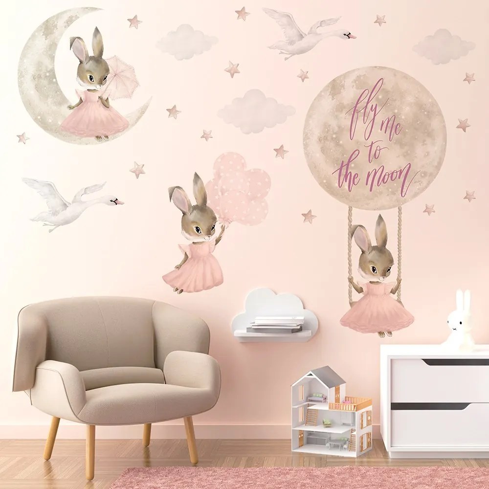 Gario Dětská nálepka na zeď Pastel bunnies - zajíčci a husi