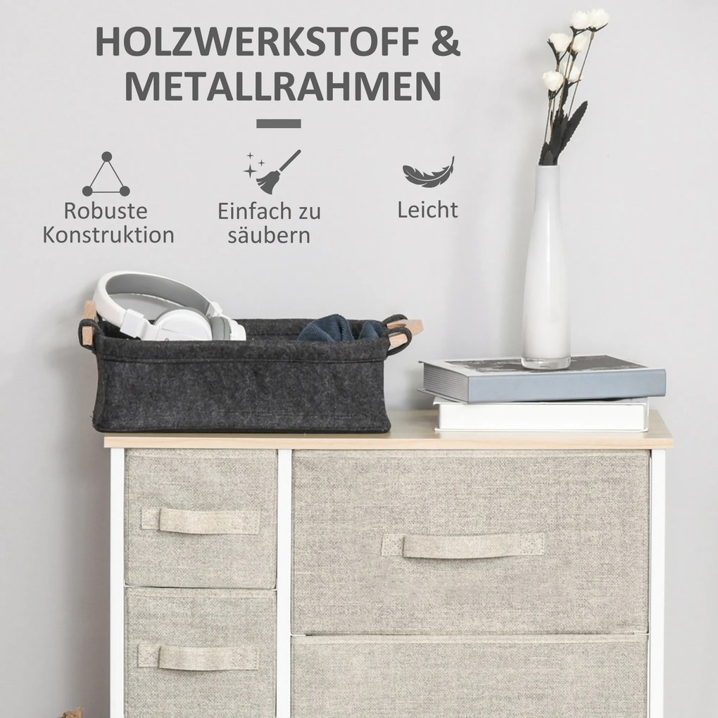 Zásuvková skříň HOMCOM se 7 skládacími látkovými zásuvkami, úsporná, z netkané textilie, šedá, 63,5x30x71cm, ideální pro skladování