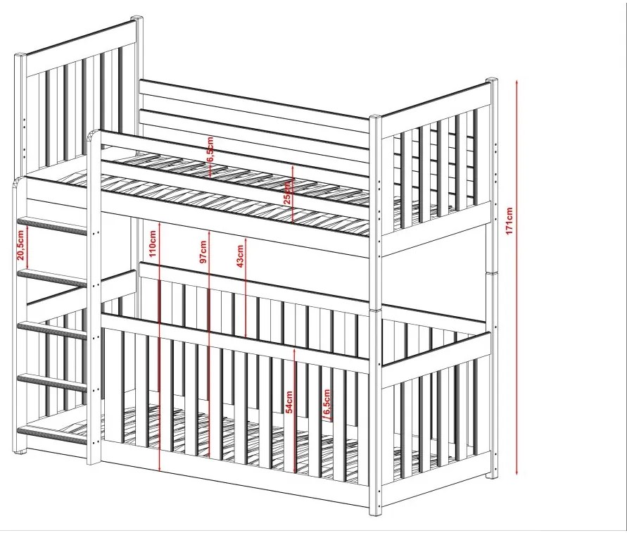 Legno Dětská patrová postel Kryštof šedá Rozměr (cm): 90x190
