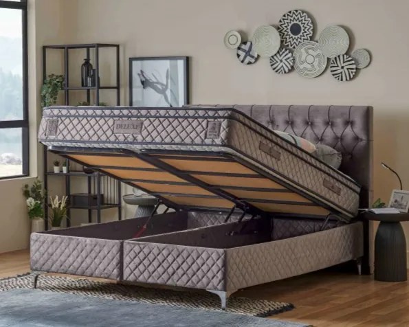 Čalouněná postel DELUXE s matrací - šedá 120 × 200 cm
