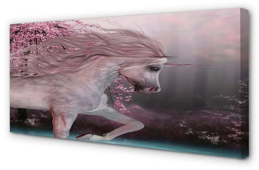 Obrazy na plátně Unicorn stromy jezero 125x50 cm
