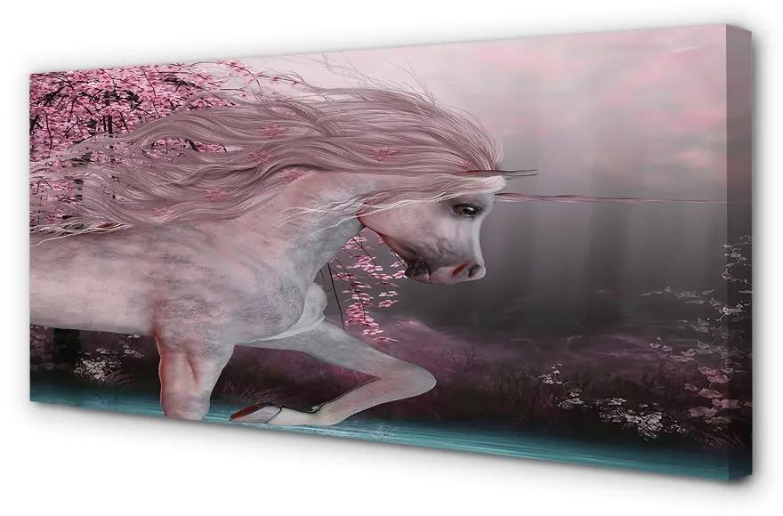 Obrazy na plátně Unicorn stromy jezero 140x70 cm