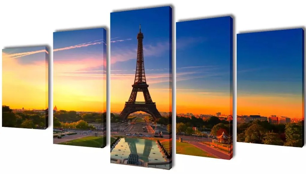 241558 vidaXL Sada obrazů, tisk na plátně, Eiffelova věž, 100 x 50 cm