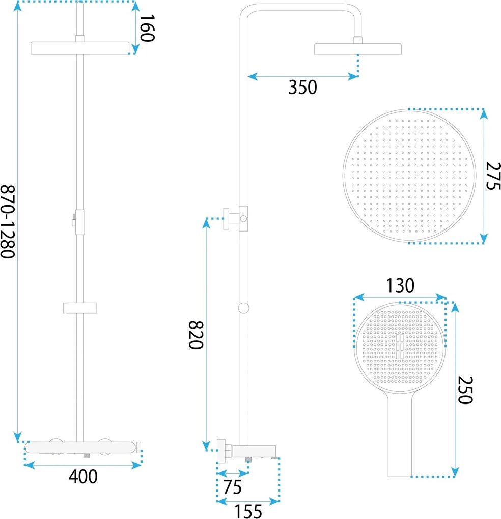 Sprchový komplet se směšovací baterií REA FAREL zlatý kartáčovaný