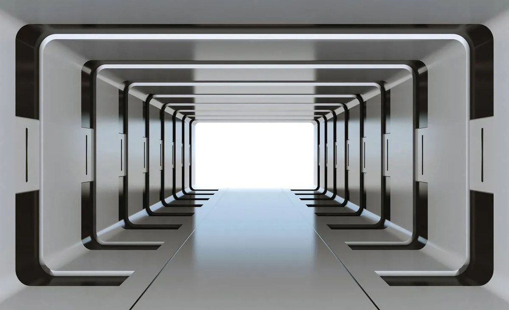 Fototapeta - 3D stříbrný tunel (254x184 cm)