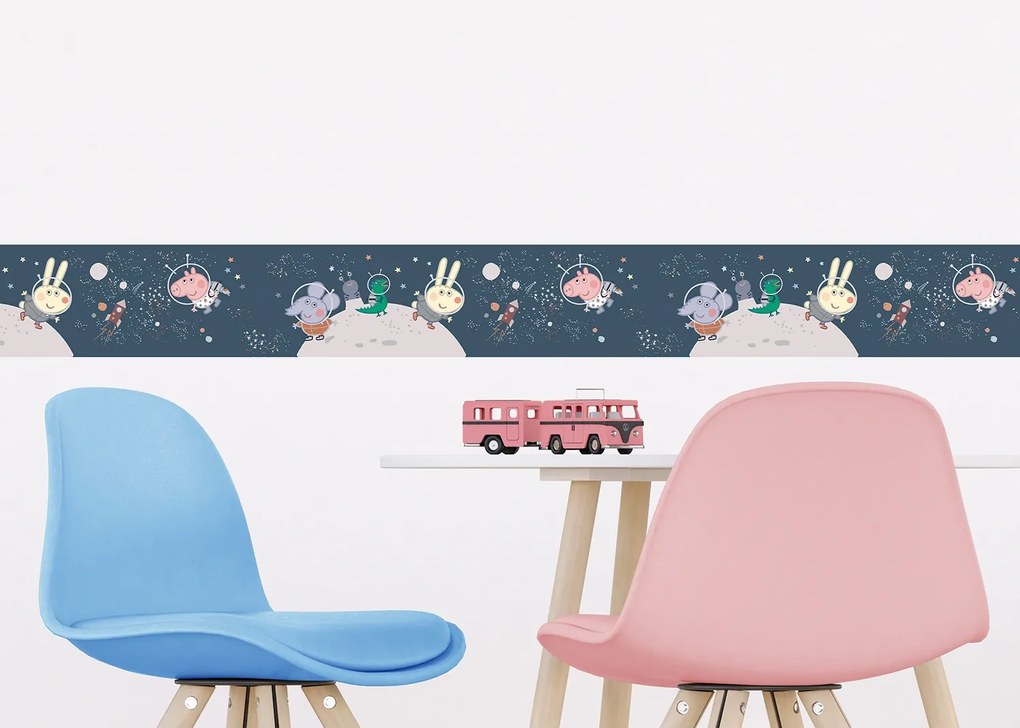 Dětská samolepící bordura na zeď Prasátko Peppa Výlet na Měsíc | 5 m x 13.8 cm | DWBD8195