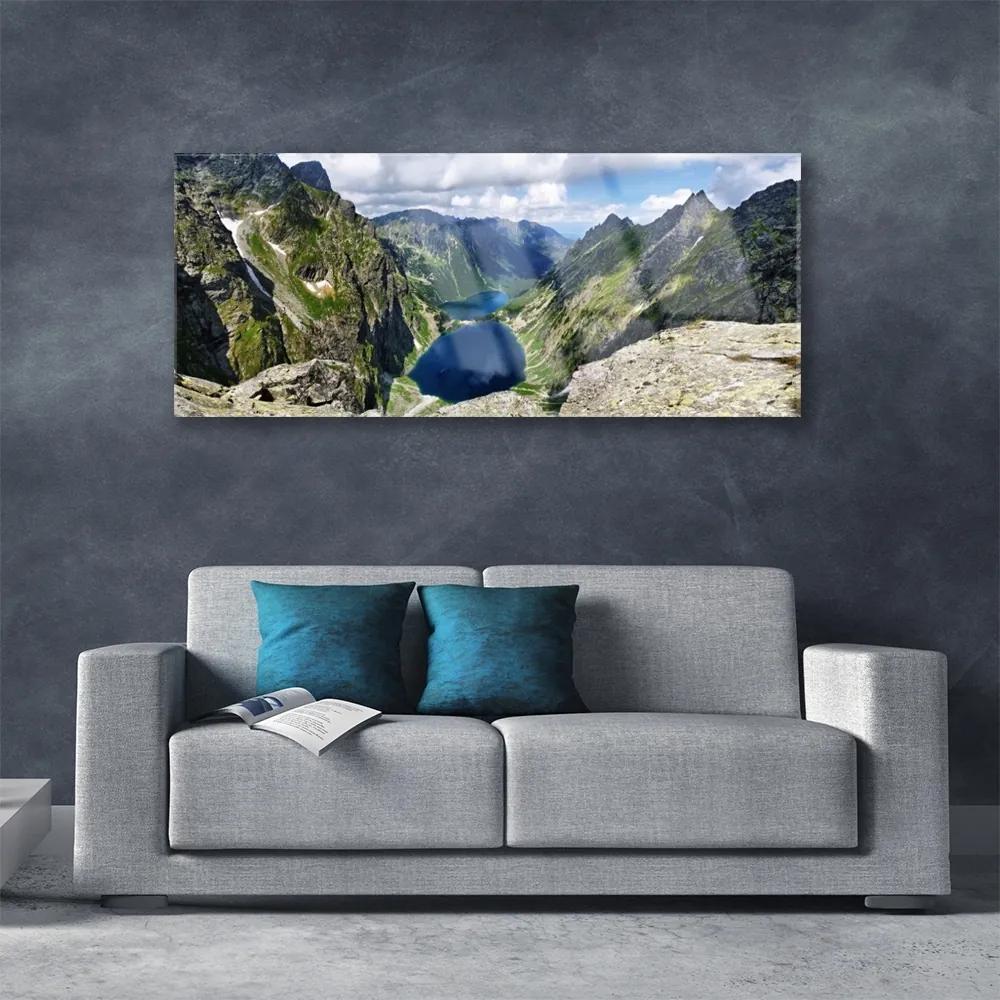Plexisklo-obraz Hory Údolí Jezera Vrcholy 125x50 cm