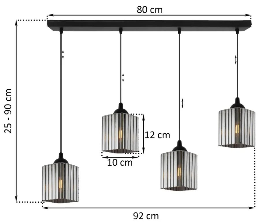 Závěsné svítidlo Riffle Square, 4x grafitové skleněné stínítko, b