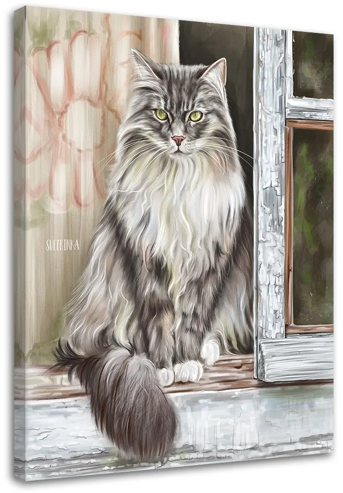 Gario Obraz na plátně Venkovská kočka na parapetu - Svetlana Gracheva Rozměry: 40 x 60 cm