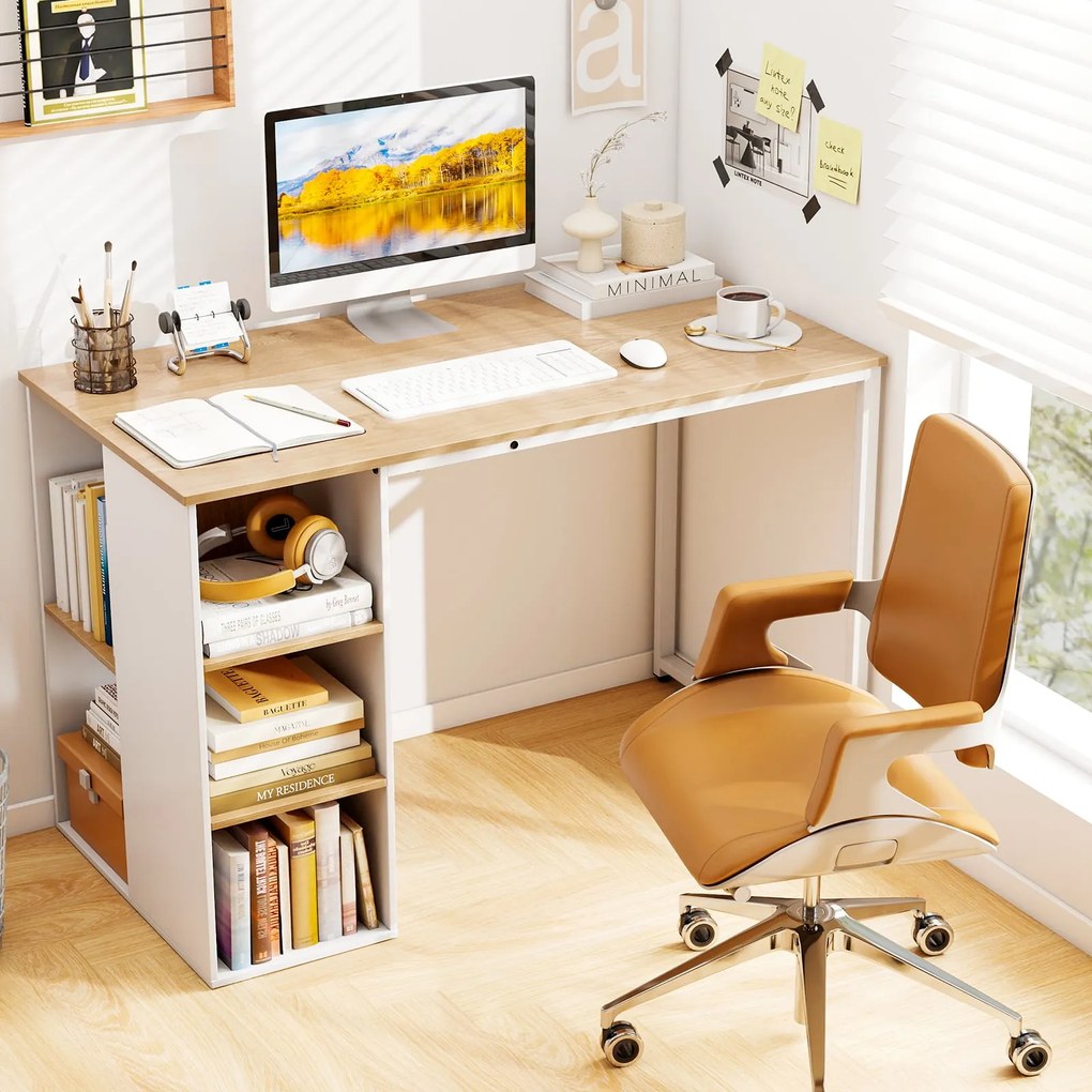 Costway 115 cm počítačový stůl moderní domácí s 5 úložnými přihrádkami natural