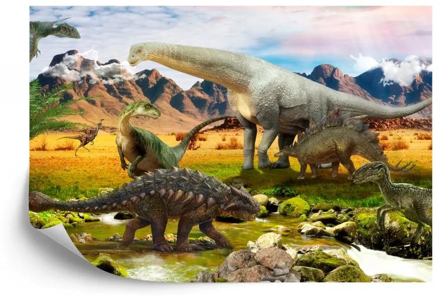 Fototapeta Realističtí Dinosauři U Řeky Omyvatelný vlies 104x70.5