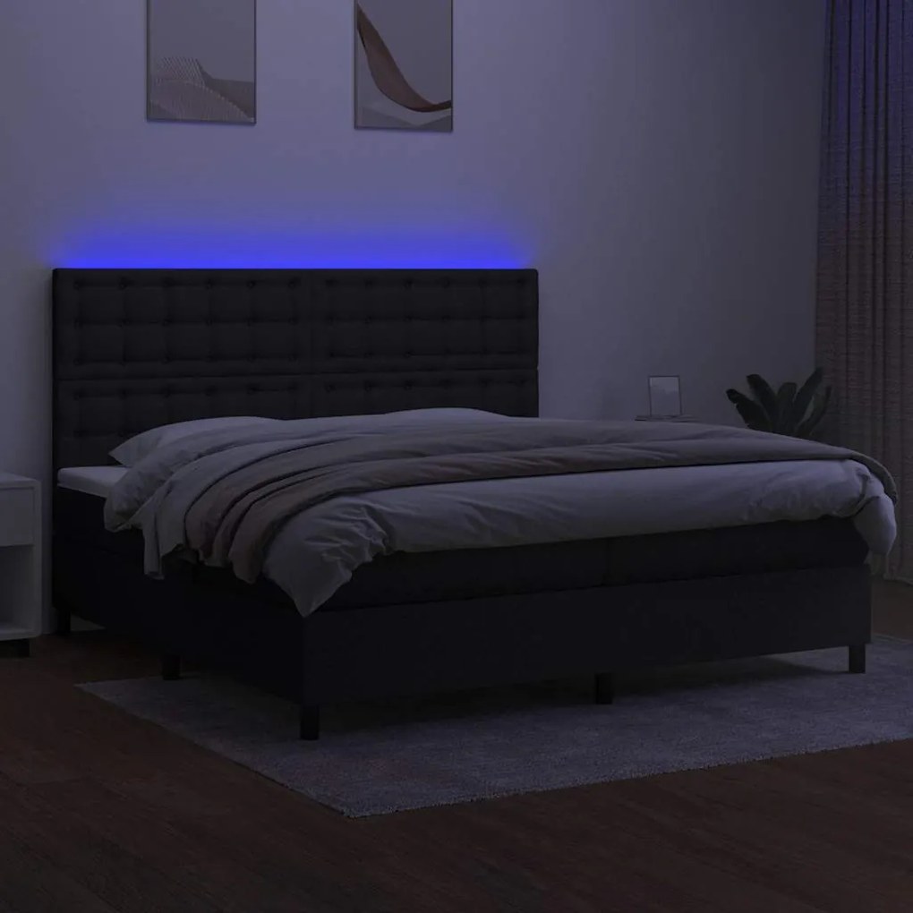 Box spring postel s matrací a LED černá 200x200 cm textil 3135223