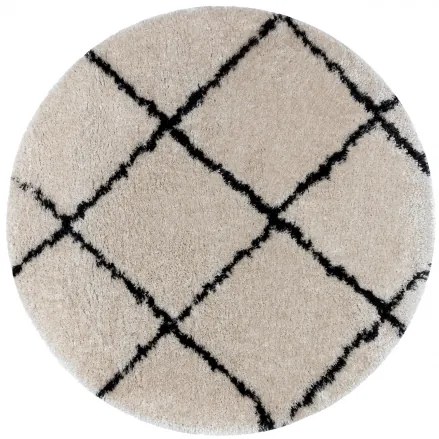 koberec FLUFFY 2373 kruhový shaggy laťková mříž krém / antracit velikost kruh 160 cm | krásné koberce cz
