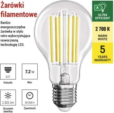 Emos lighting LED žárovka Filament A60 A CLASS / E27 / 7,2 W (100 W) / 1521 lm / teplá bílá 1525283279