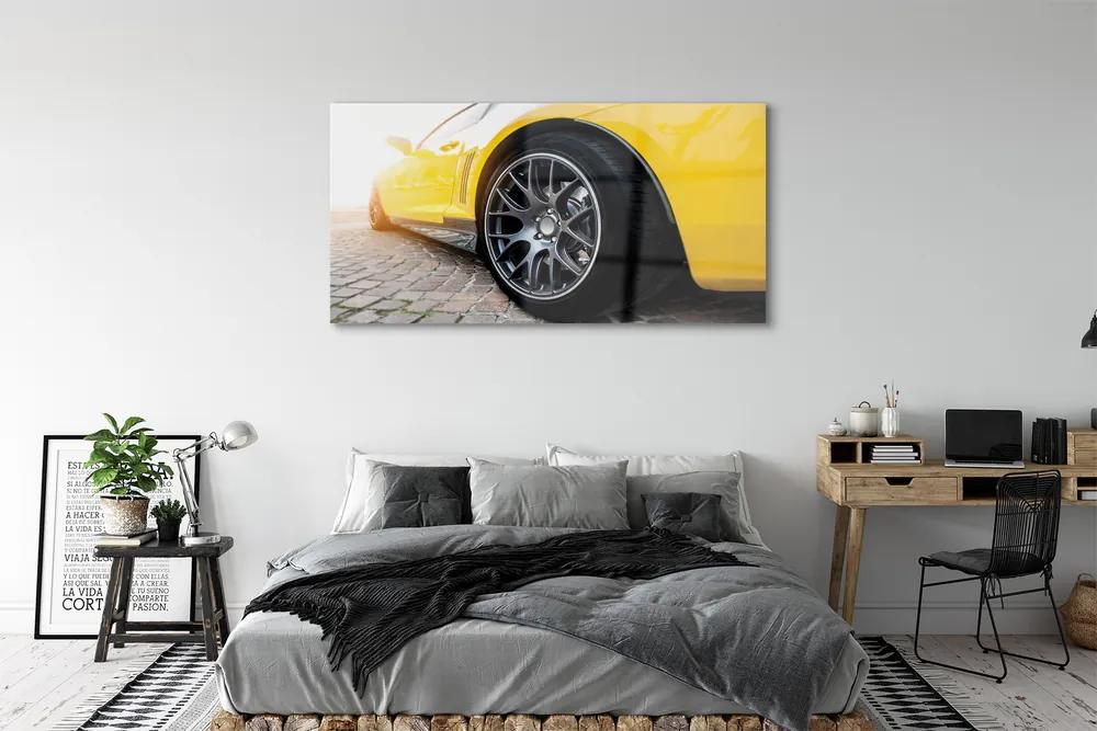 akrylový obraz žluté auto 140x70 cm